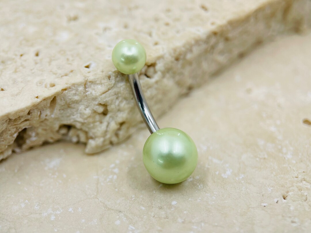 Light Green Pearl Belly Ring, Basic Non Dangle Pearl Belly Ring ...