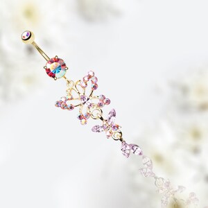 14G Pink Butterfly Fall Belly Button Ring - Etsy