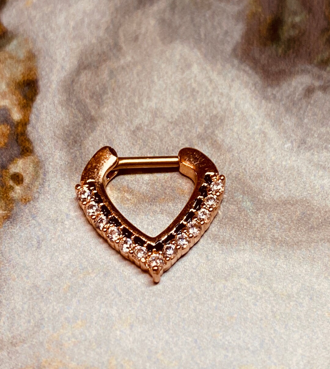 16G Rose Gold V Shape Septum Piercing Hoop Clicker Ring Diamond Decor ...