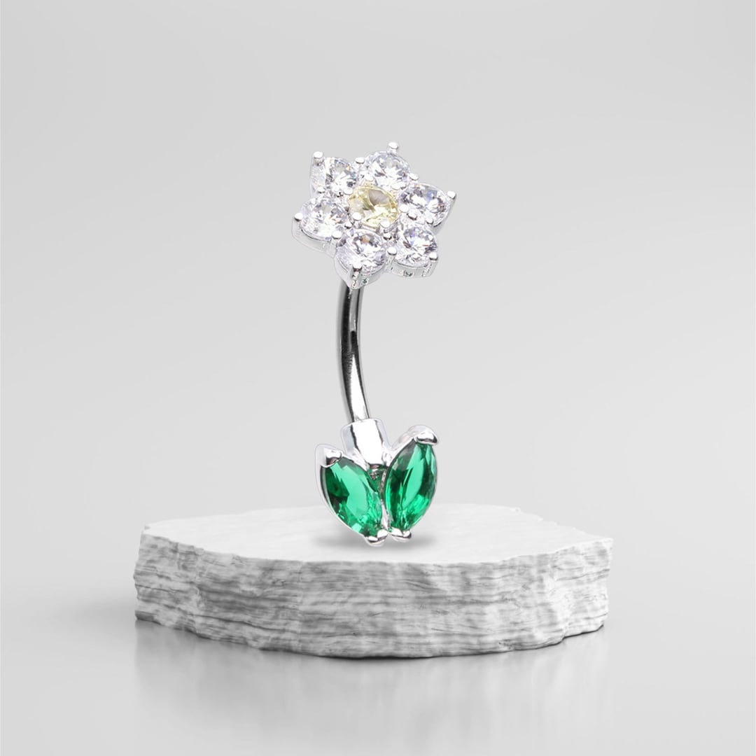 Dainty Silver Flower Belly Button Ring. Minimalist Belly Button Jewelry ...