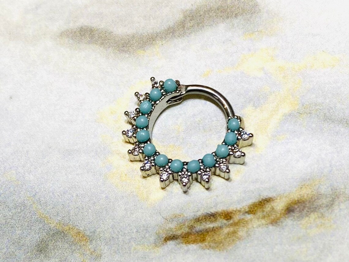 16G Turquoise With Clear Stones 10MM Bendable Septum Ring. - Etsy