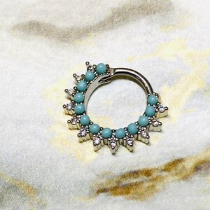 16G Turquoise With Clear Stones 10MM Bendable Septum Ring. Septum ...