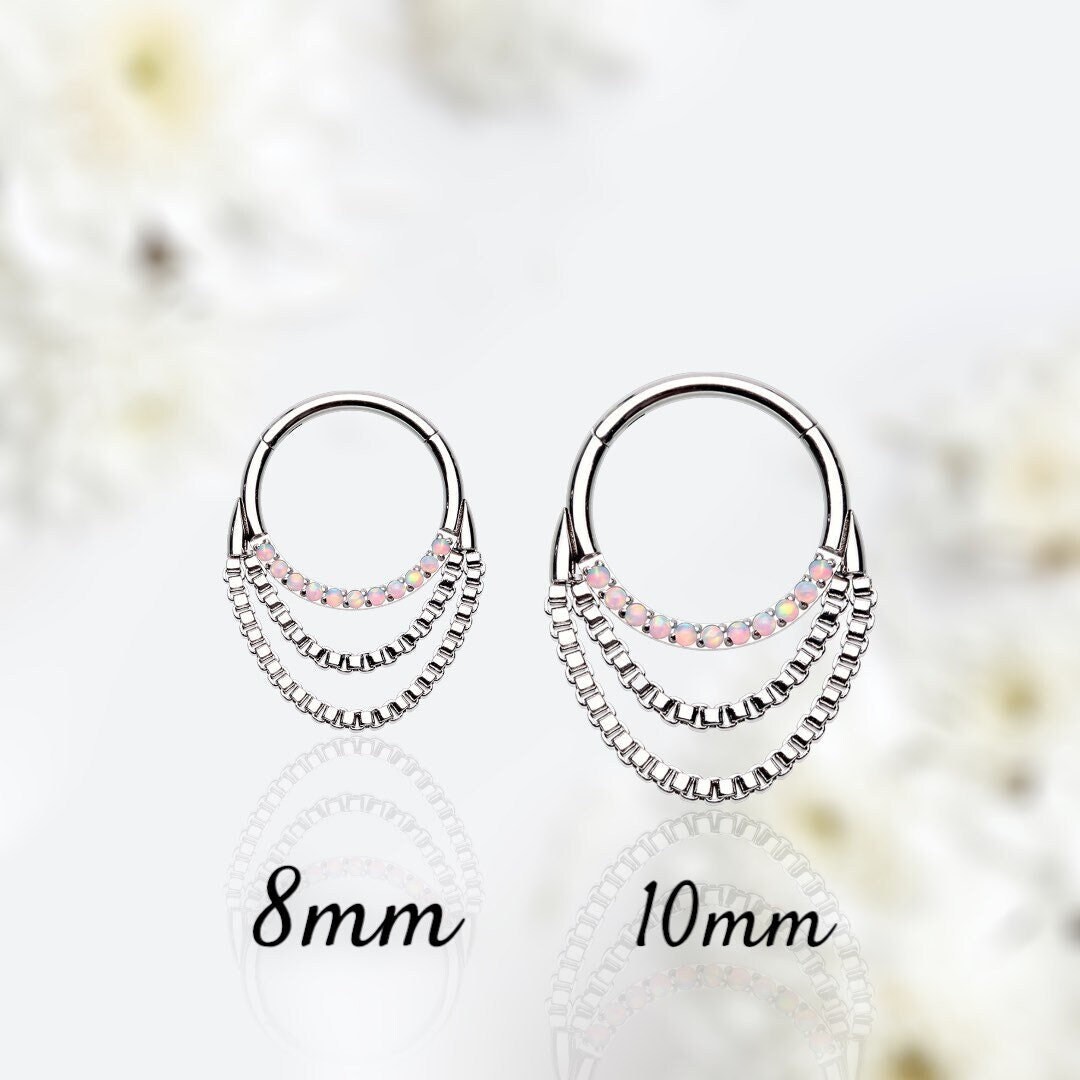 16G Dangle Chain Septum Ring, Multicolor Gem Decor Front Dangling ...