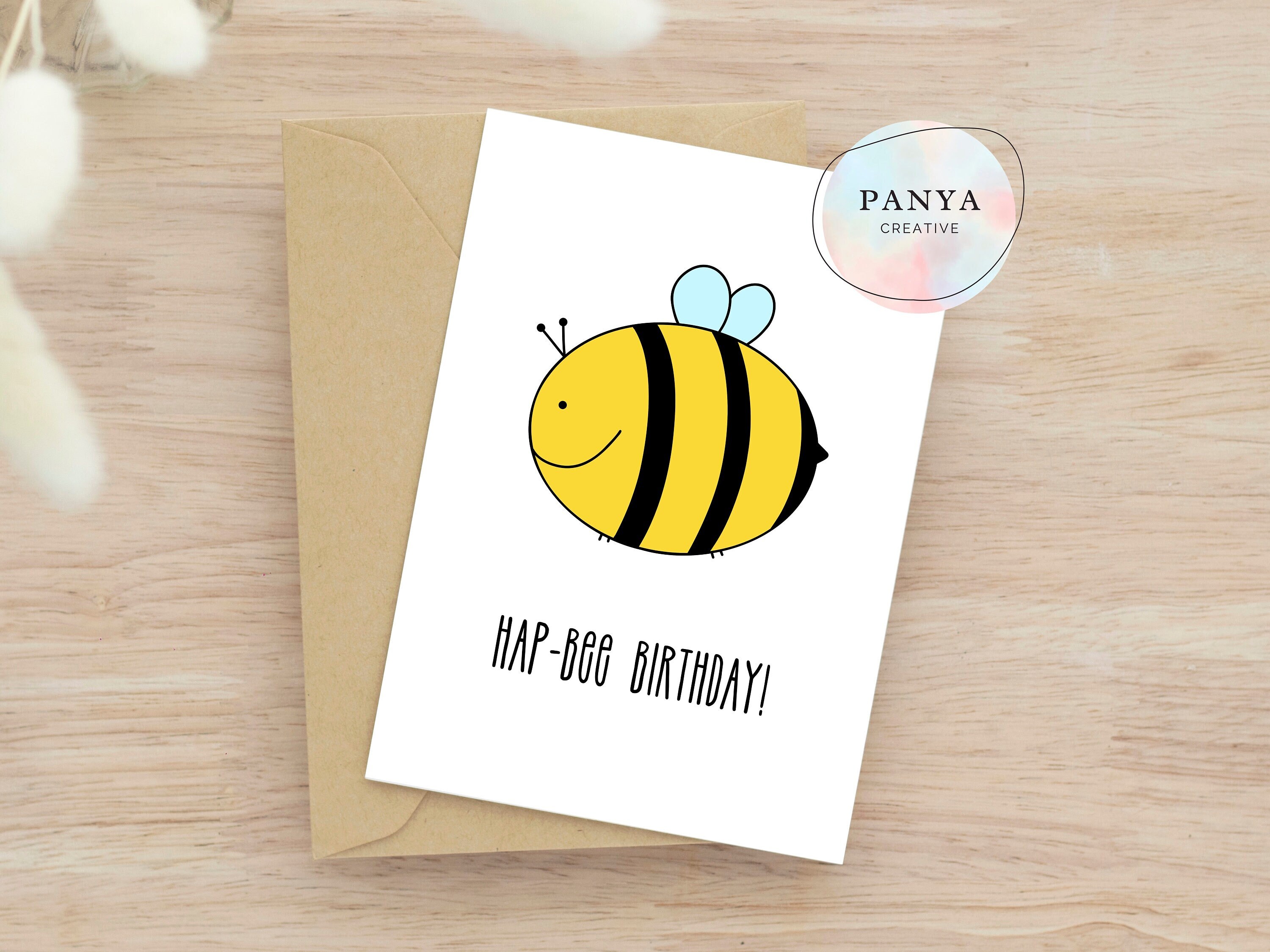 Cute Bee Happy Birthday Card Instant Digital Download Printable ...