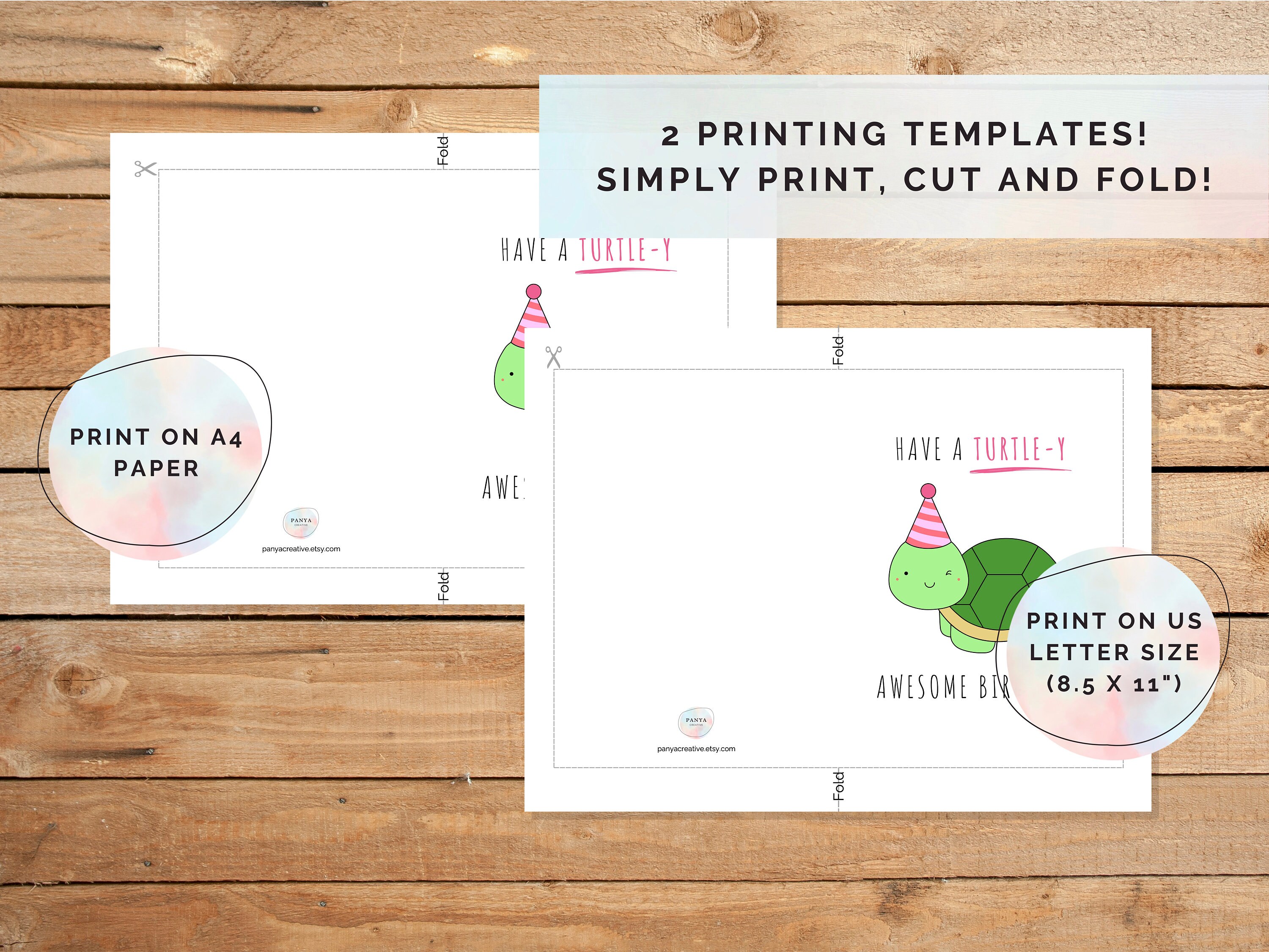 Cute Turtle Happy Birthday Card Instant Digital Download - Etsy