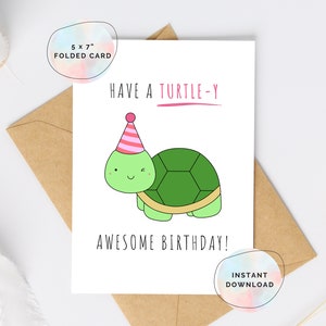 Cute Turtle Happy Birthday Card Instant Digital Download - Etsy