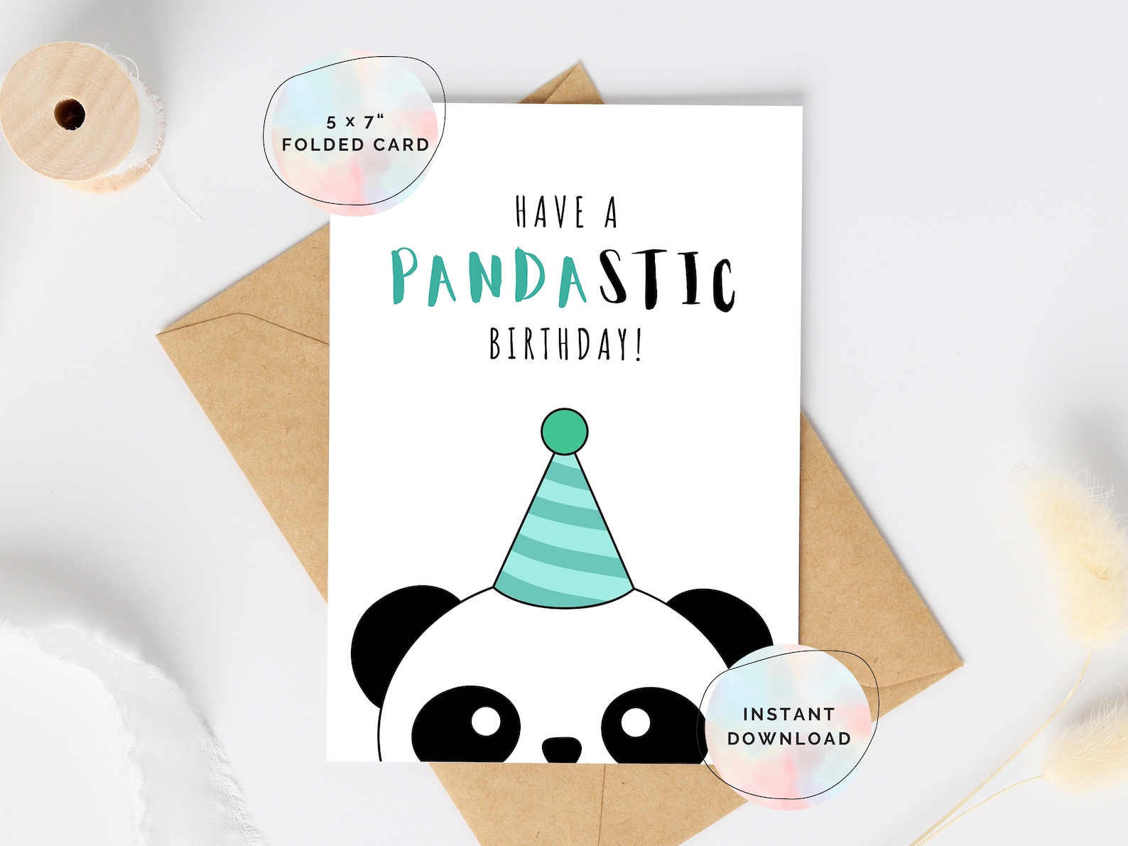 Cute Panda Happy Birthday Card | Instant Digital Download | Printable ...