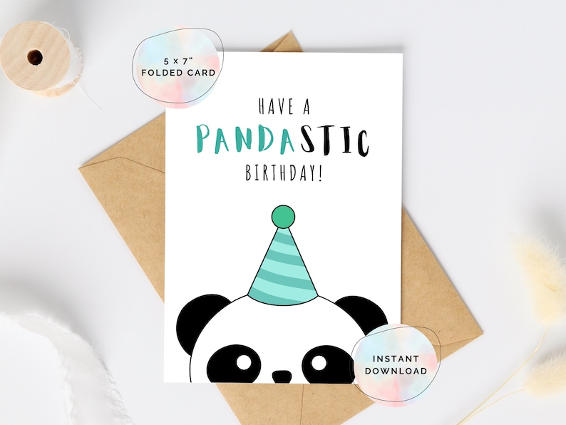 Cute Panda Happy Birthday Card | Instant Digital Download | Printable ...