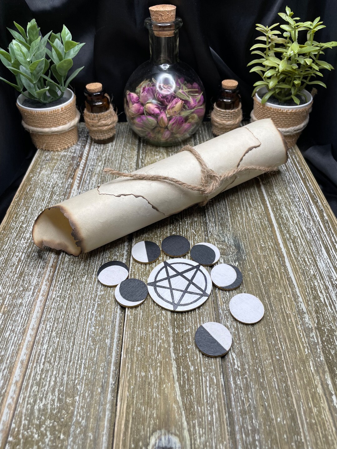 Handmade Moon Phases Chart, Moon Phases and Pentagram Symbol, Shrine ...