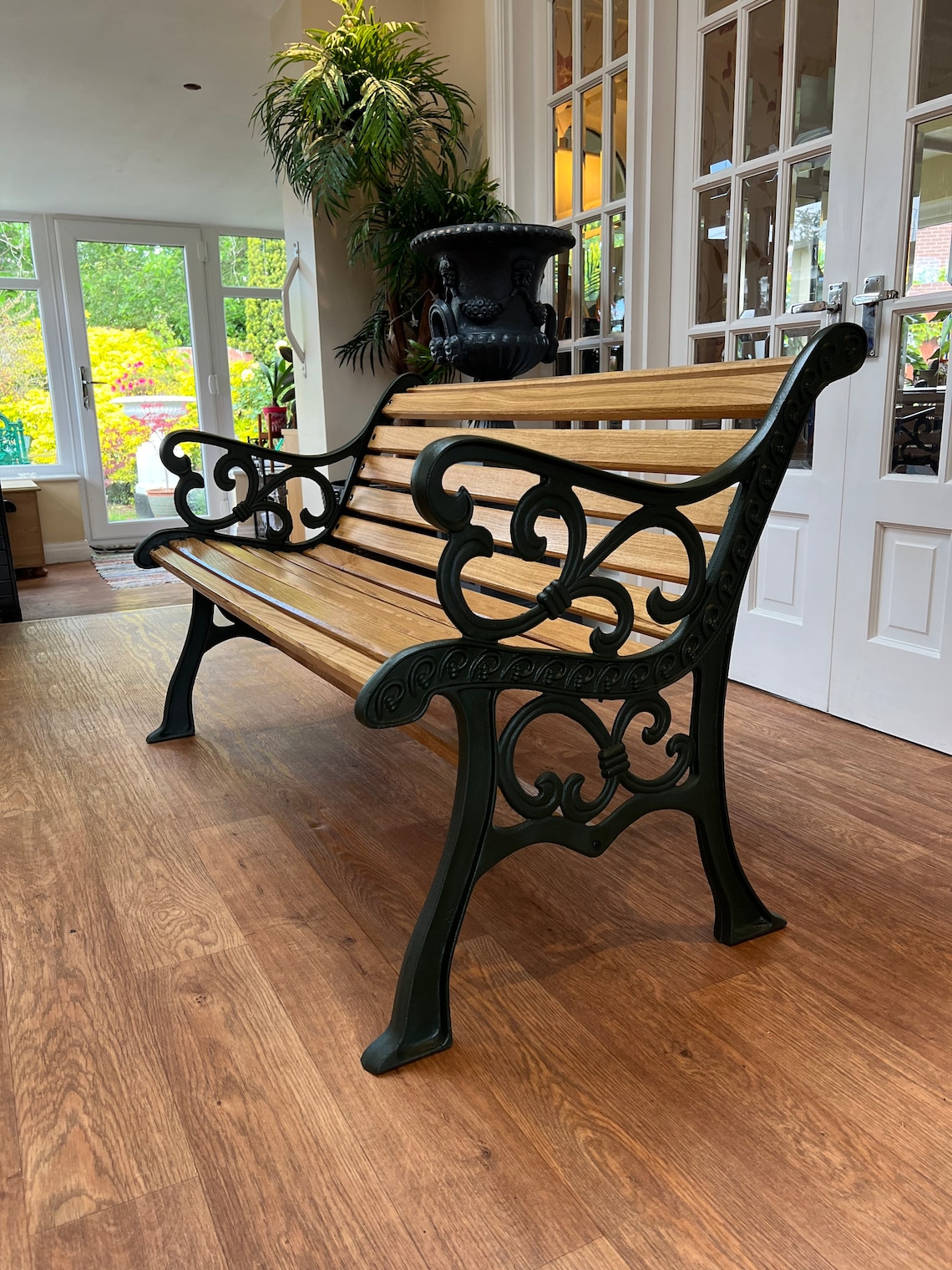 Fully Restored Cast Iron Garden Bench With Oiled Oak Slats | Etsy