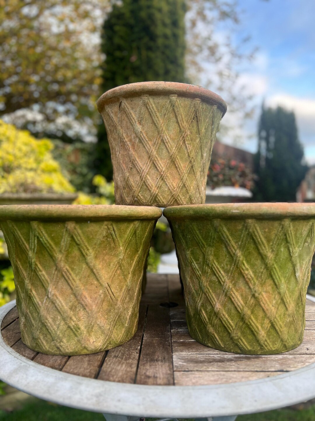 Five Terracotta Lattice Effect Planters - Etsy UK