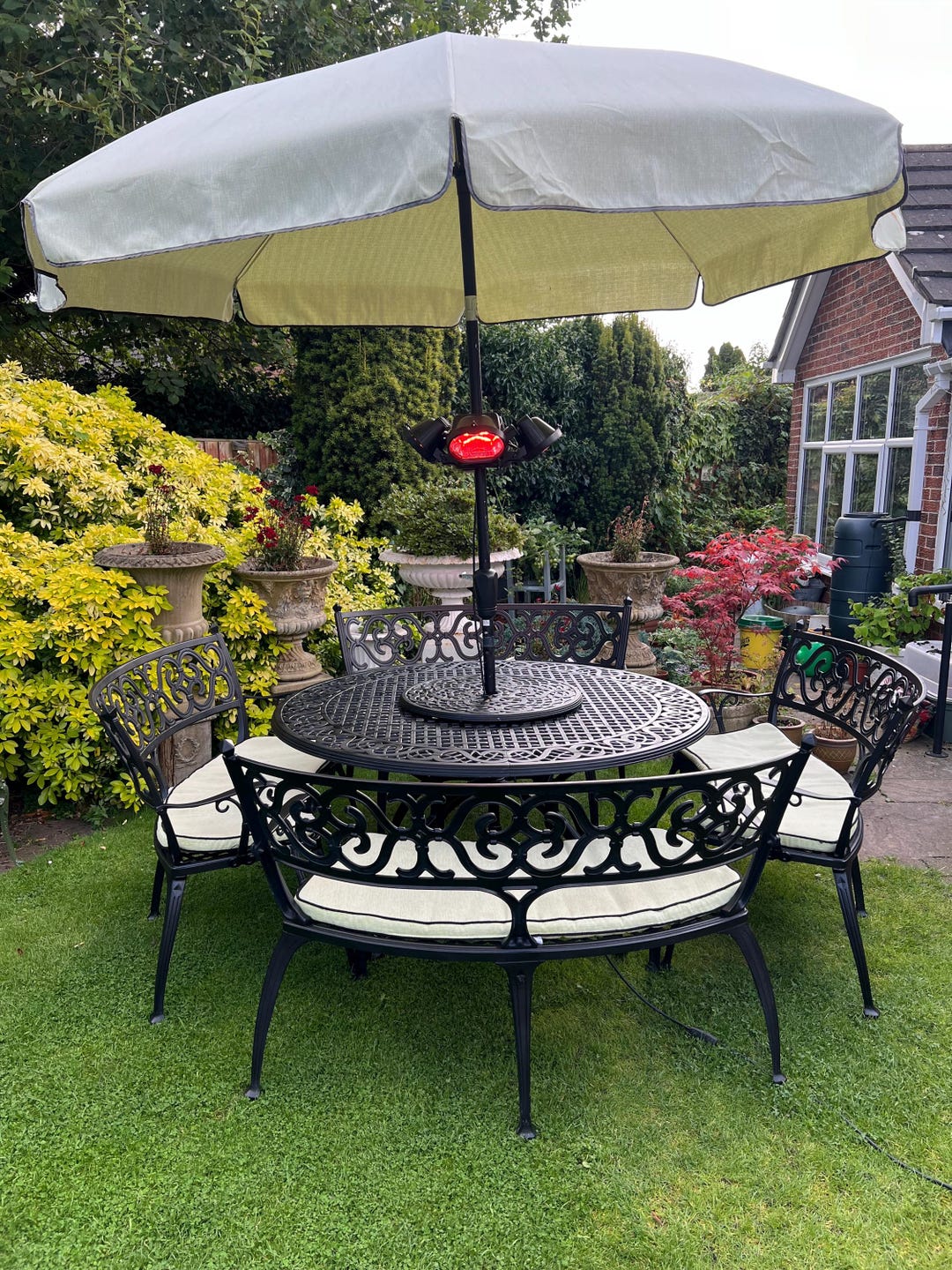 Large Patio Set 4 Benches, Parasol and Heat Lamps - Etsy UK