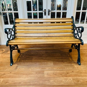 Cast Iron and Oak Garden Bench Finished in Anthracite Grey - Etsy UK