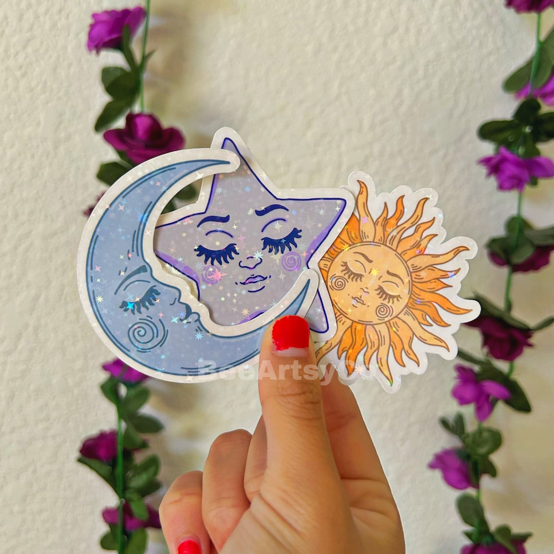 Sparkly Waterproof Moon Star and Sun Stickers| Aesthetic Sticker ...