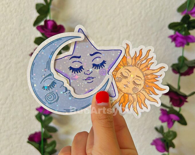 Sparkly Waterproof Moon Star and Sun Stickers| Aesthetic Sticker ...