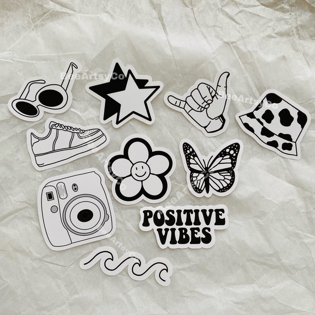 White & Black Stickers| Aesthetic Stickers| Waterbottle Stickers ...