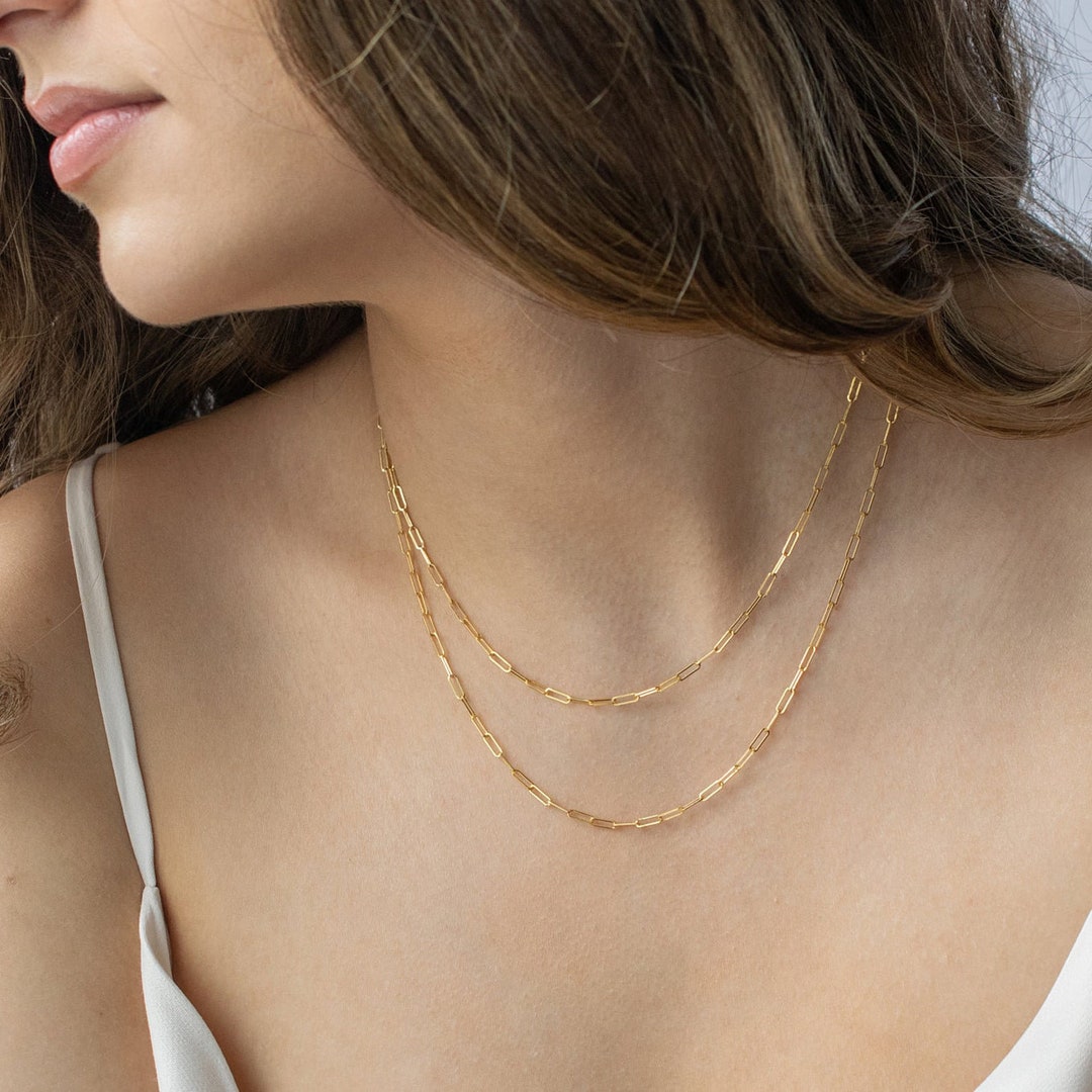 Collar con clip de 14k Collar de oro de 14k Joyería de oro Collar de ...