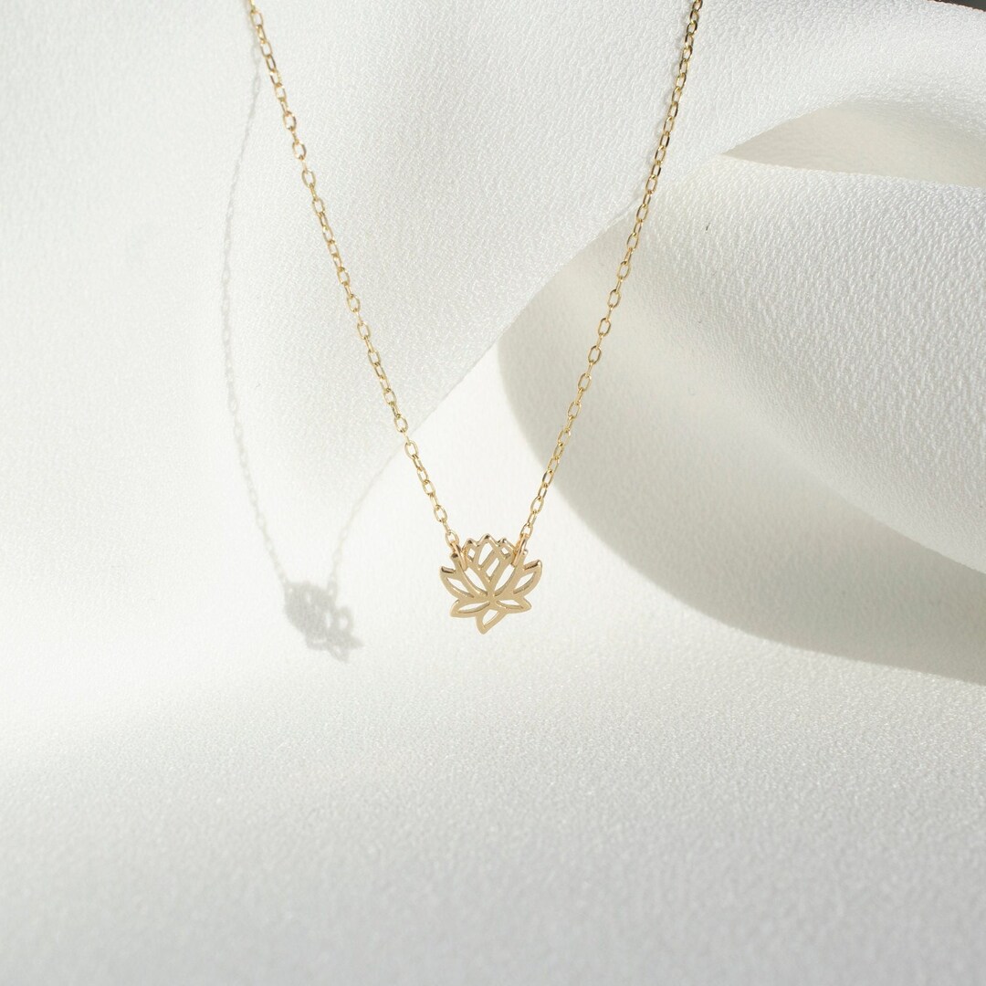 14k Lotus Necklace • Lotus Flower • 14k Gold Necklace • Solid Gold ...