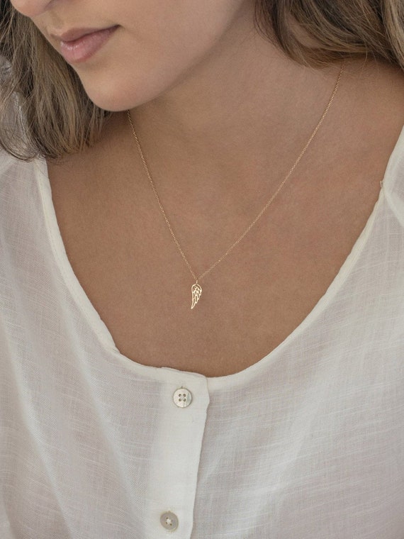 14K Angel Wing Necklace Sympathy Gift 14K Gold Necklace Best Friend Gift Godmother Gift 14K Gold Chain 14K Gold Jewelry