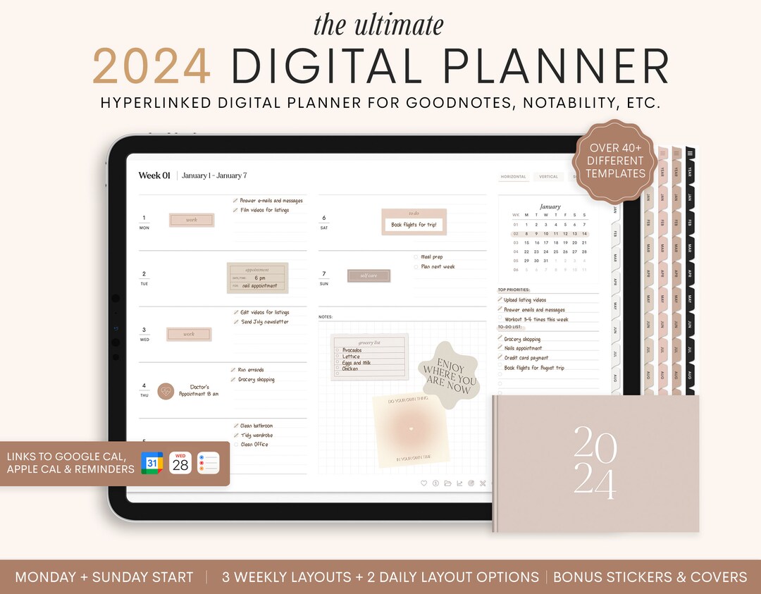 2024 Digital Planner, 2024 Landscape Planner, 2024 Planner, 2024 Dated Planner, Hyperlinked ...