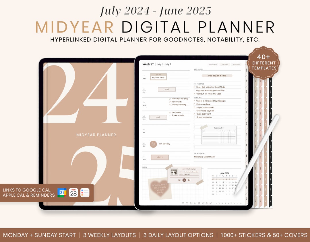 2024 2025 Mid Year Digital Planner, Dated Daily, Weekly, Monthly ...