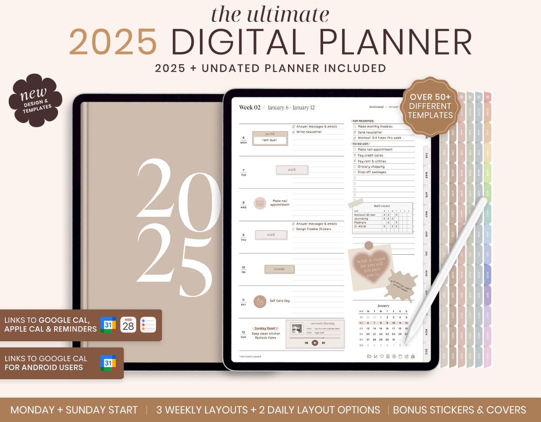 2025 Digital Planner, 2025 Portrait Planner, 2025 Planner, 2025 Dated Planner, Hyperlinked ...