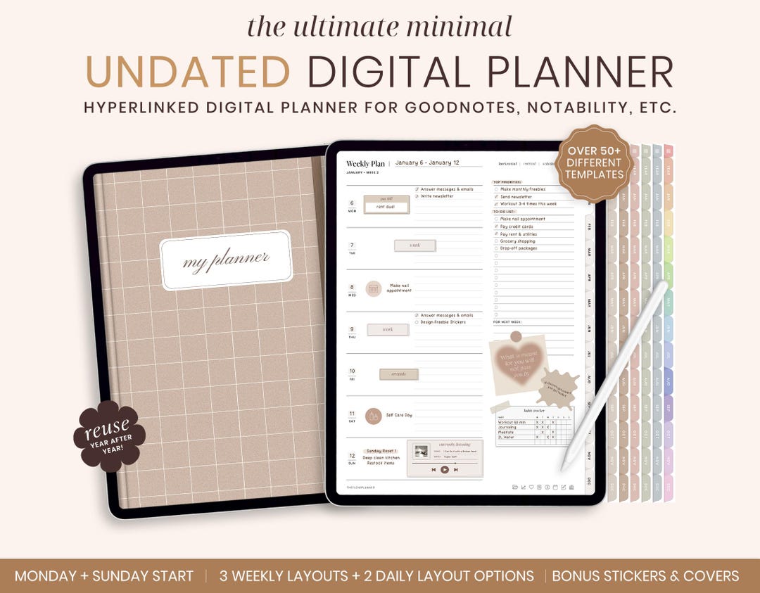 Undated Digital Planner, iPad & Android Planner, Goodnotes Planner ...