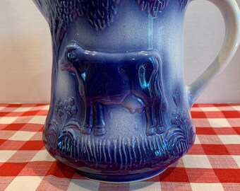 Blue Ceramic Cow Pitcher - Etsy