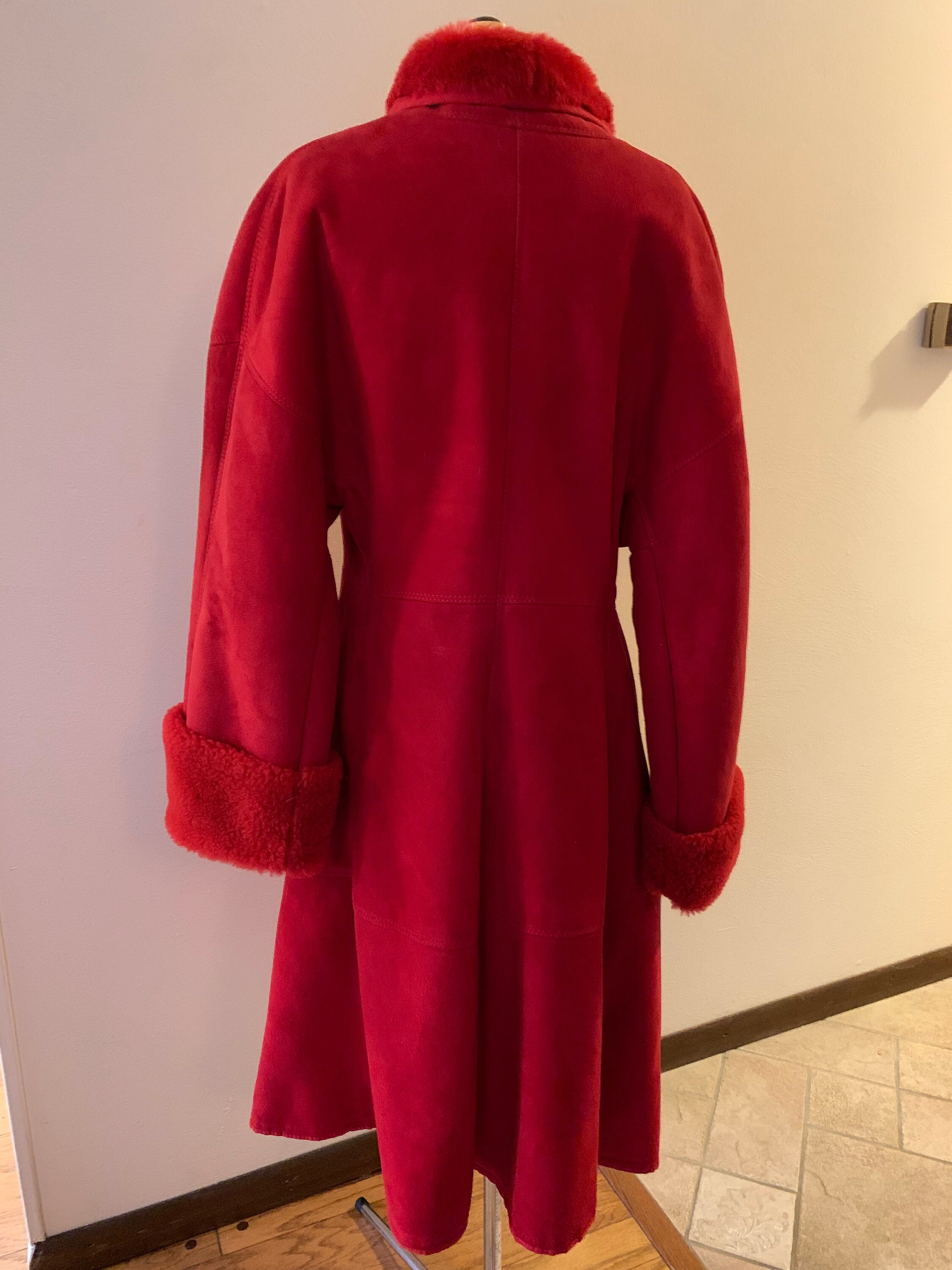 1980's Italian Shearling Red Coat by Skinni Size 42 - Etsy