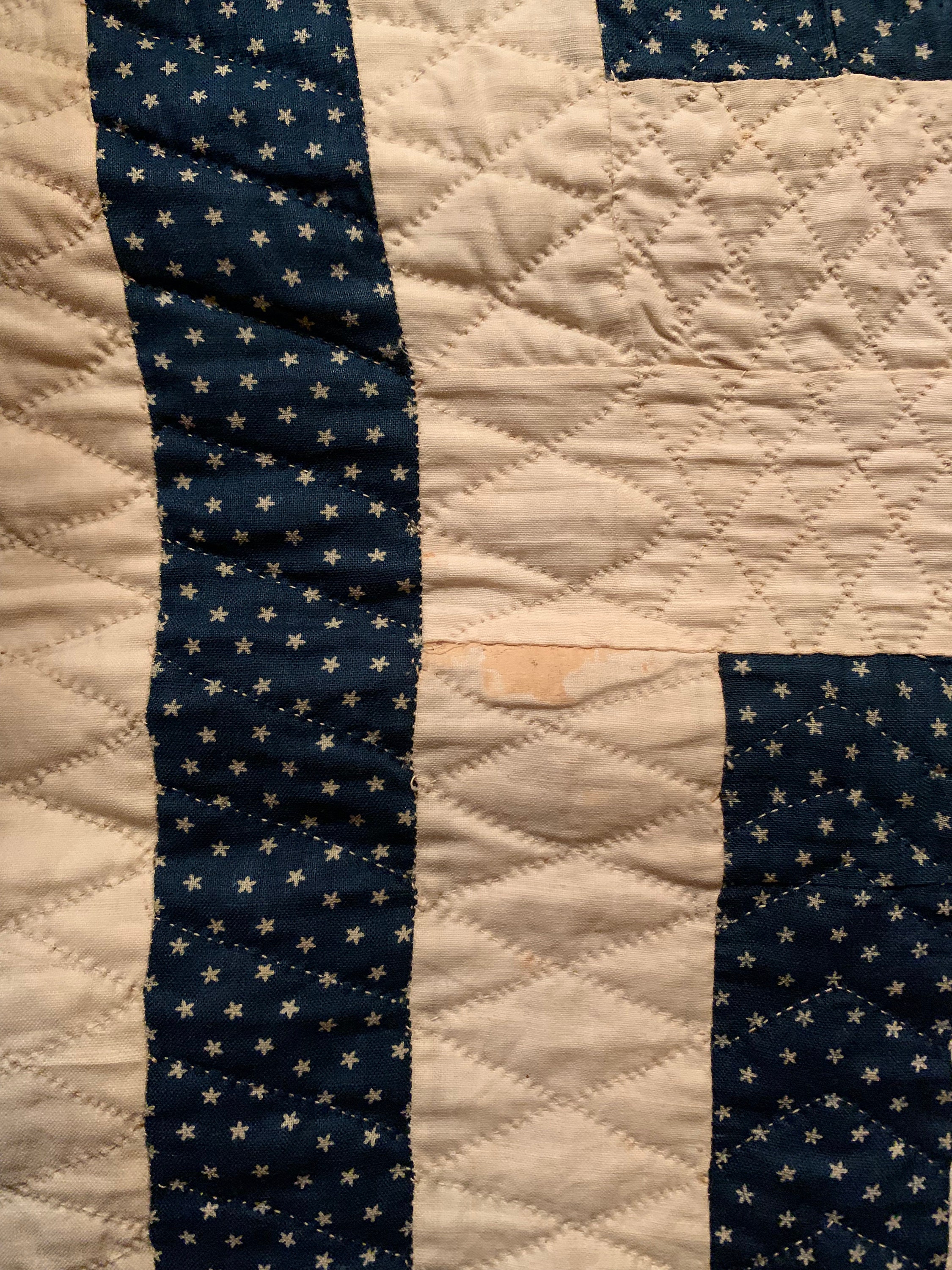 1880's Blue Star Fabric, White Bold Geometric Pattern Quilt, Simply ...