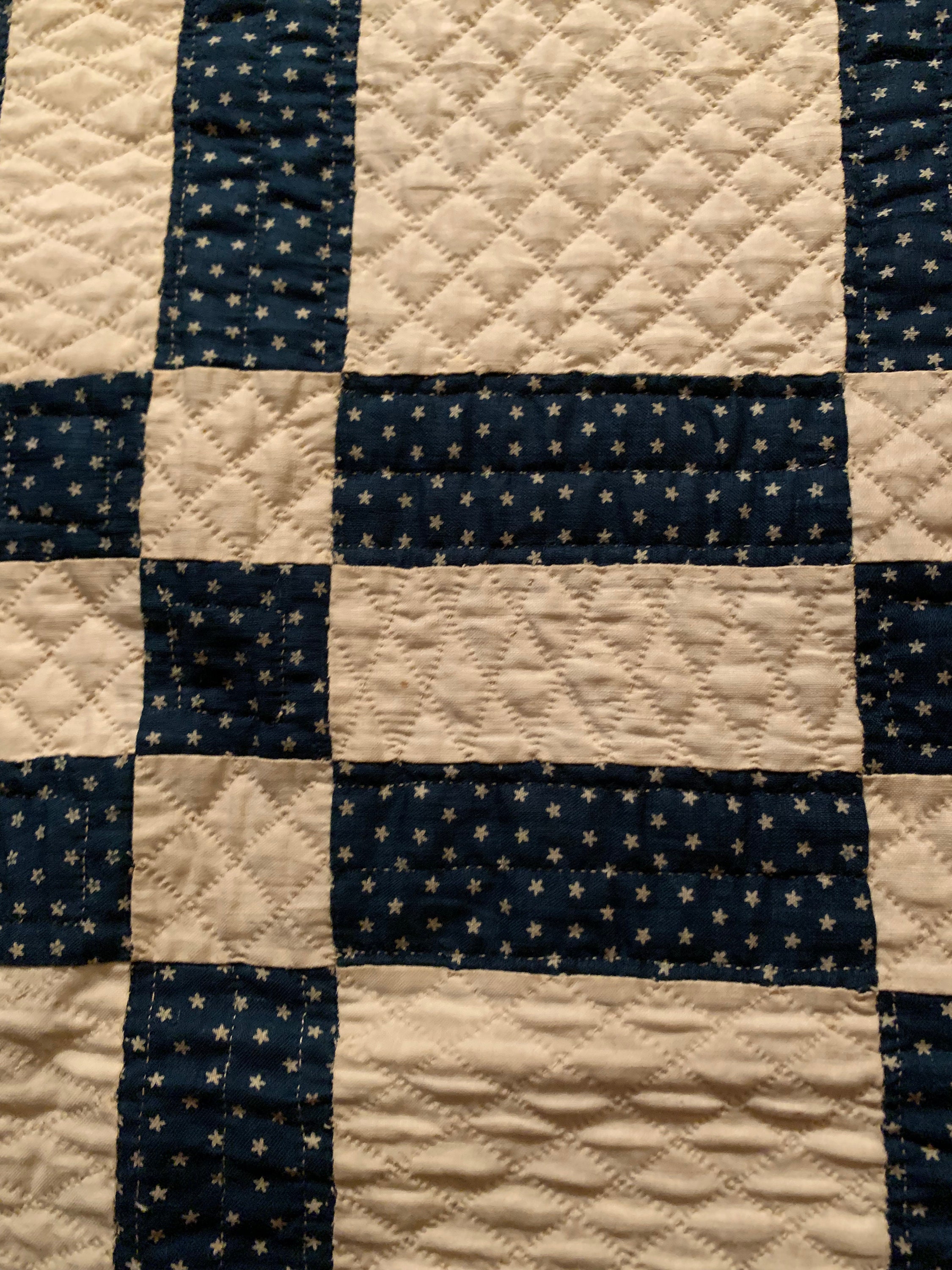 1880's Blue Star Fabric, White Bold Geometric Pattern Quilt, Simply ...