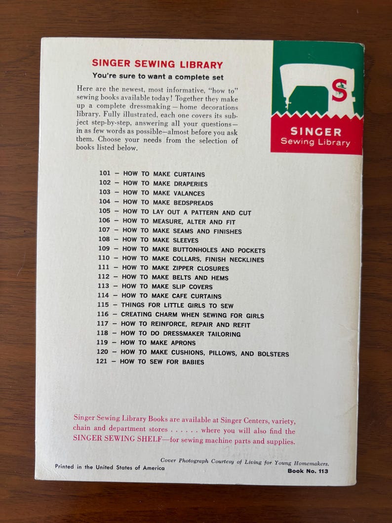 1961 Singer Slip Cover How to Make, Sewing Library, Instructions for ...