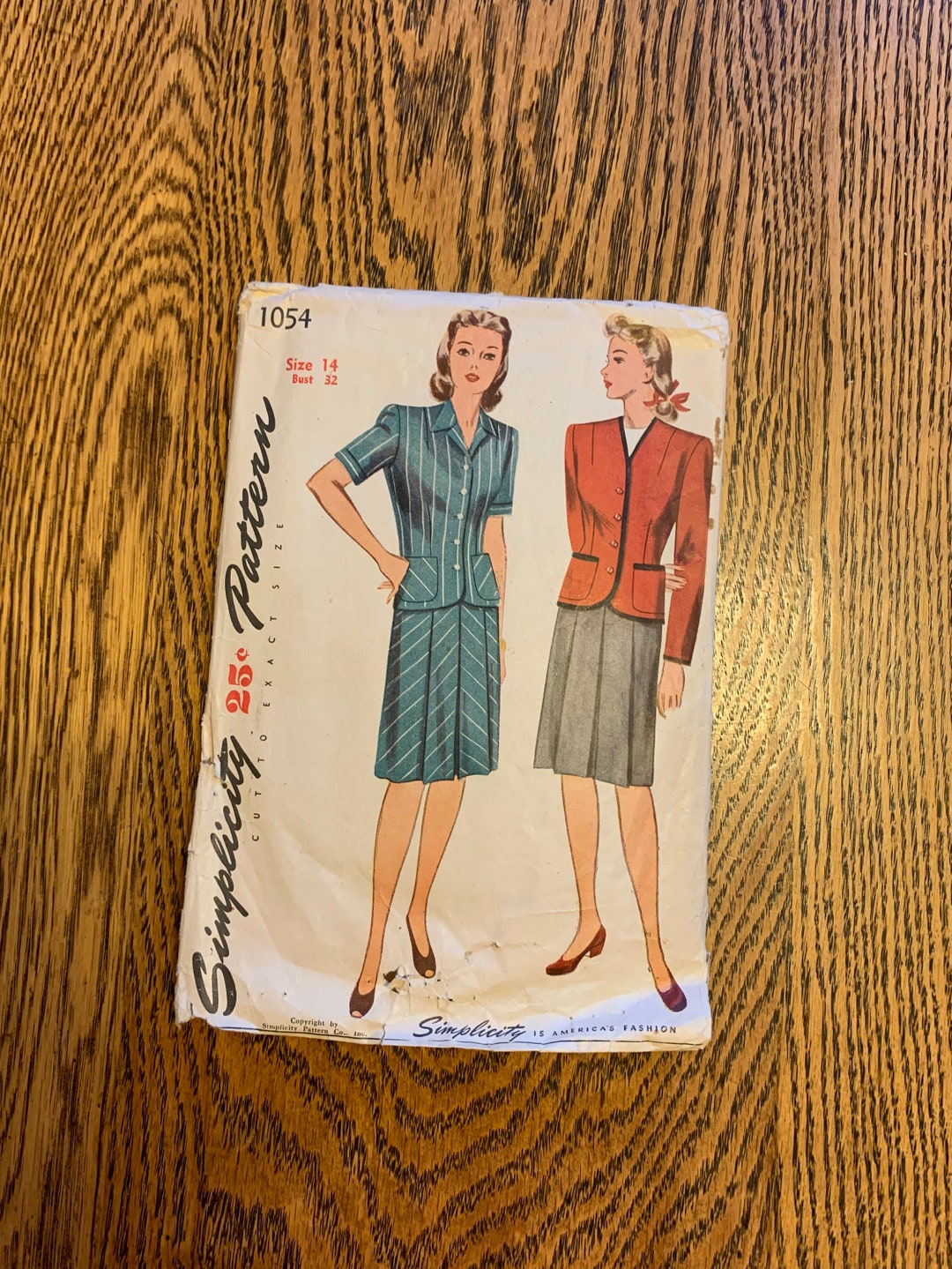 1940's 2pc Suit Pattern, Simplicity 1054 Original Sewing Pattern - Etsy.de