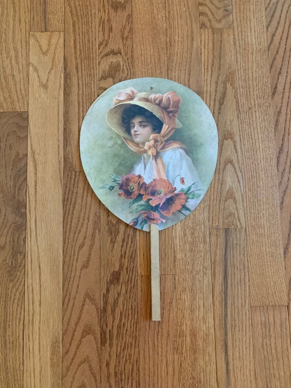 1908 Advertising Hand Fan, labeled 3703 Poppies artis… - Gem