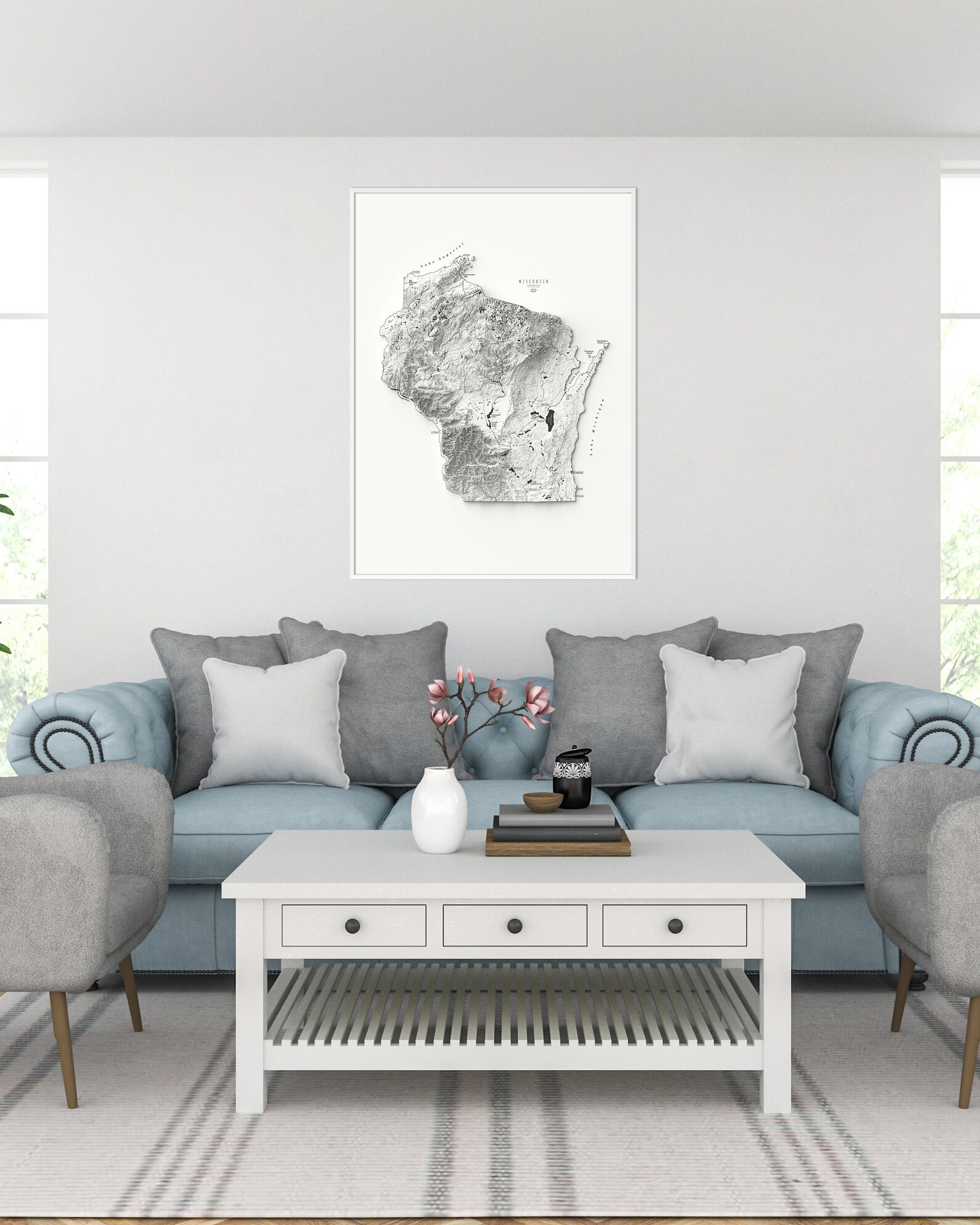 Wisconsin Map, Wisconsin Wall Art, Topographic Map, Wisconsin Decor ...