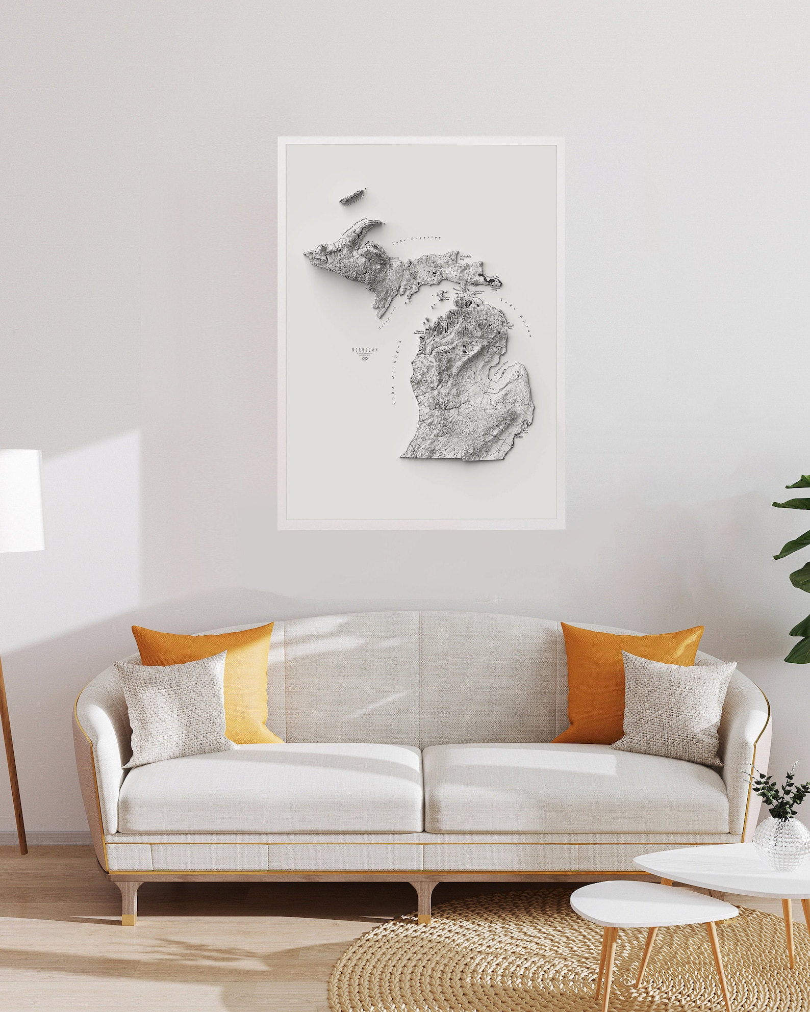 Michigan Map Michigan Wall Art Topographic Map Michigan - Etsy