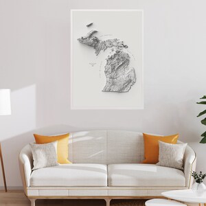 Michigan Map, Michigan Wall Art, Topographic Map, Michigan Decor ...