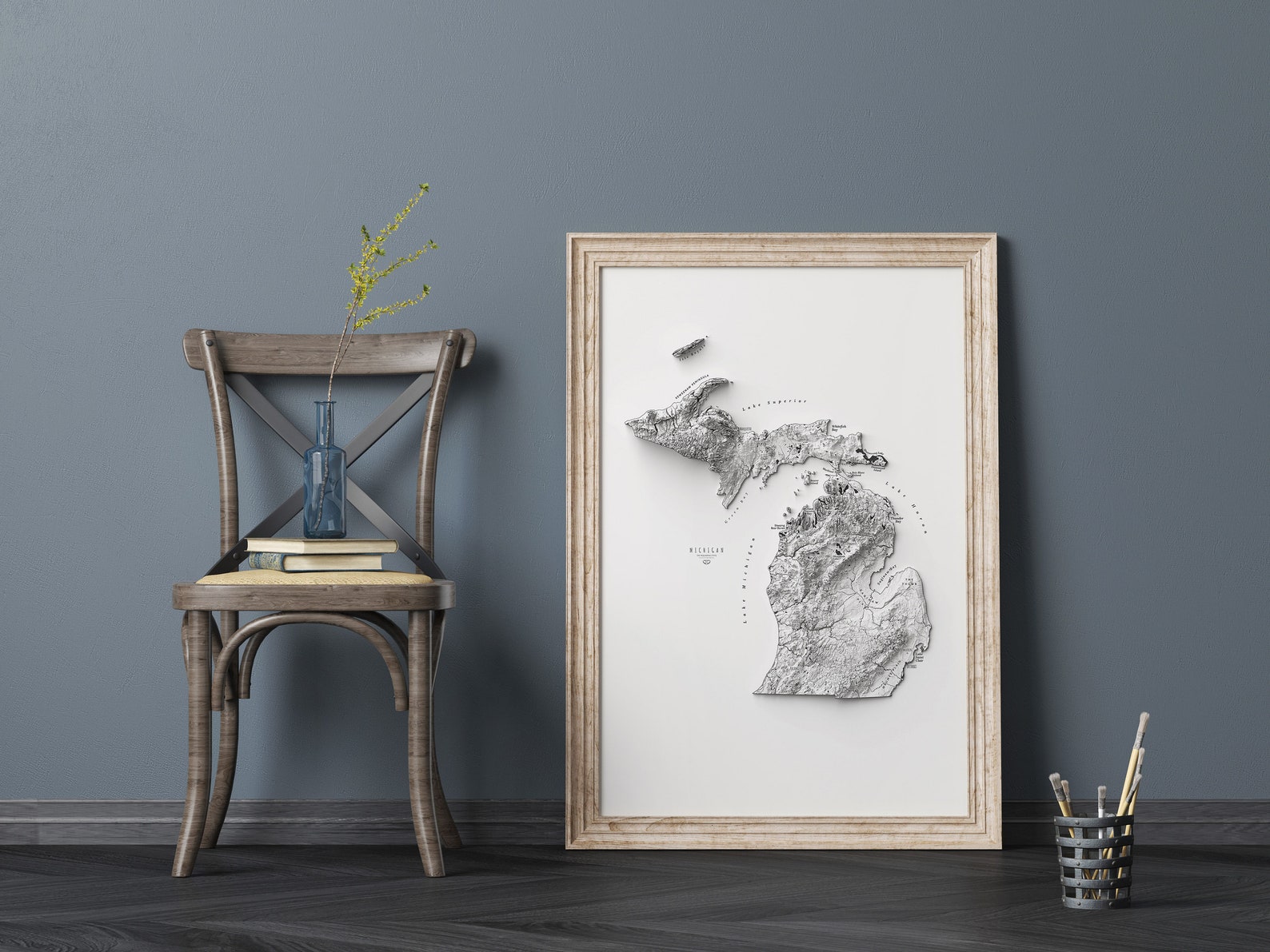 Michigan Map Michigan Wall Art Topographic Map Michigan - Etsy