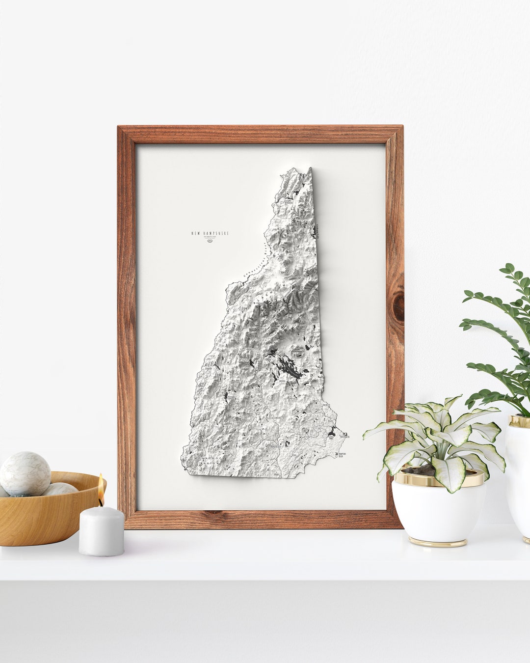 New Hampshire Wall Art, New Hampshire Map, Topographic Map, New ...