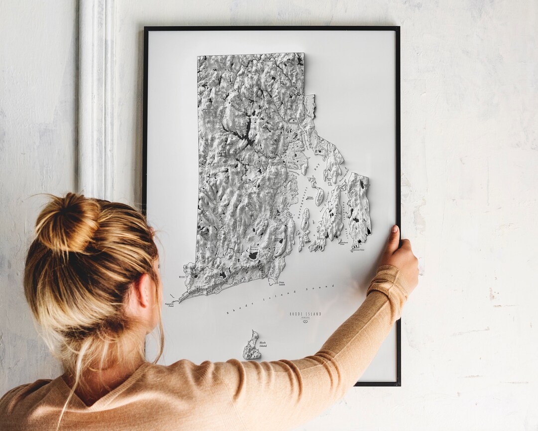Rhode Island Map, Rhode Island Wall Art, Topographic Map, Rhode Island ...