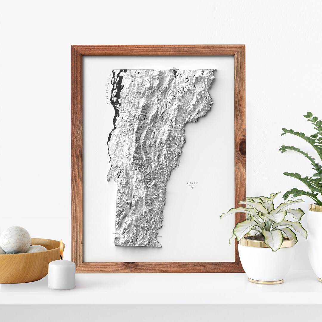 Vermont Map, Vermont Wall Art, Topographic Map, Vermont Art, Vermont ...