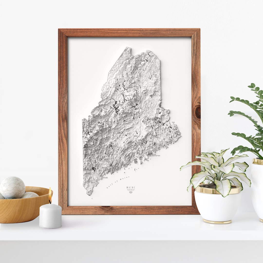 Maine Map, Maine Art, Maine Gifts, Map of Maine, Topographic Map, Maine ...