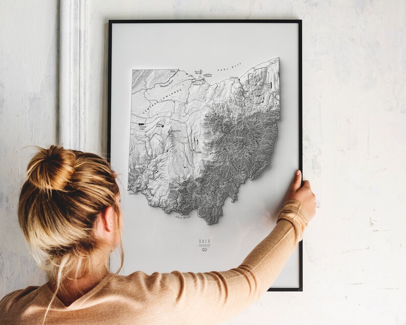 Ohio Map Ohio Wall Art Topographic Map Ohio Decor Ohio - Etsy