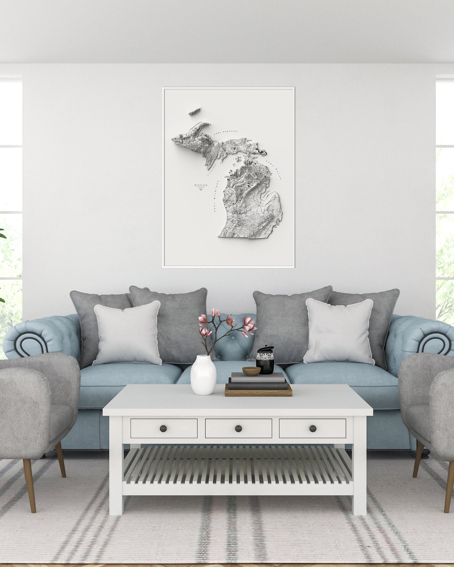 Michigan Map Michigan Wall Art Topographic Map Michigan - Etsy