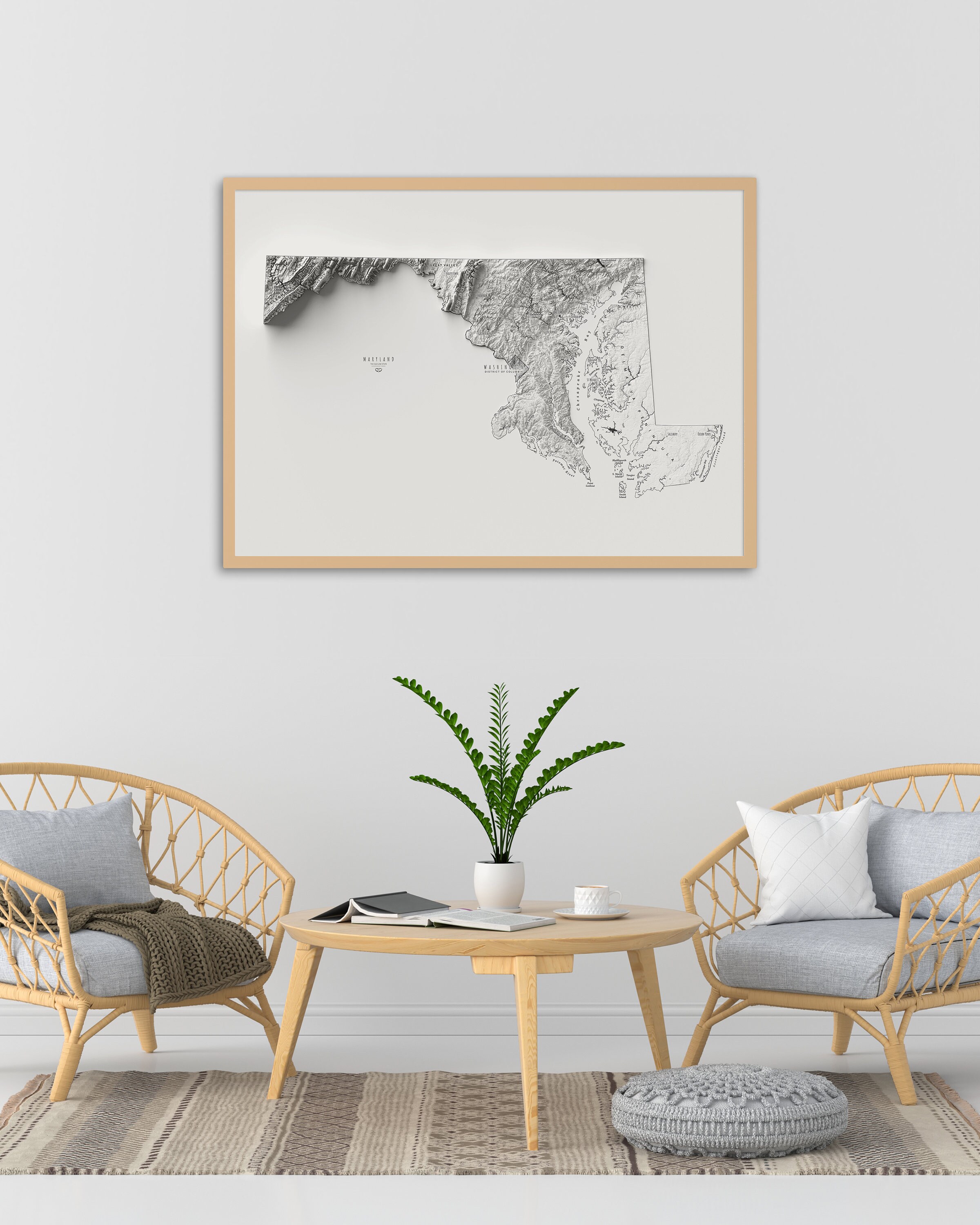 Maryland Map Maryland Wall Art Topographic Map Maryland - Etsy