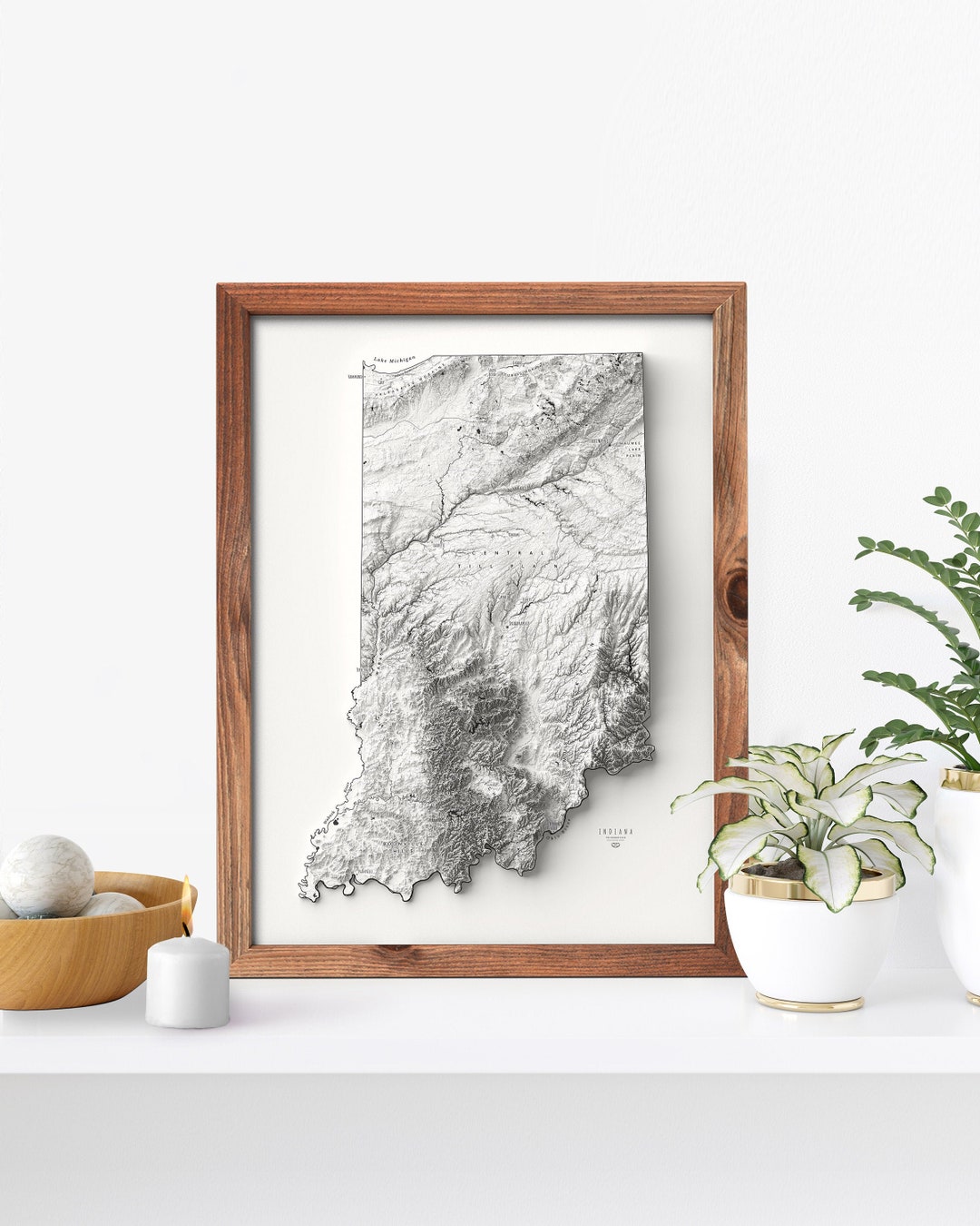 Indiana Map, Indiana Wall Art, Topographic Map, Indiana Decor, Indiana ...