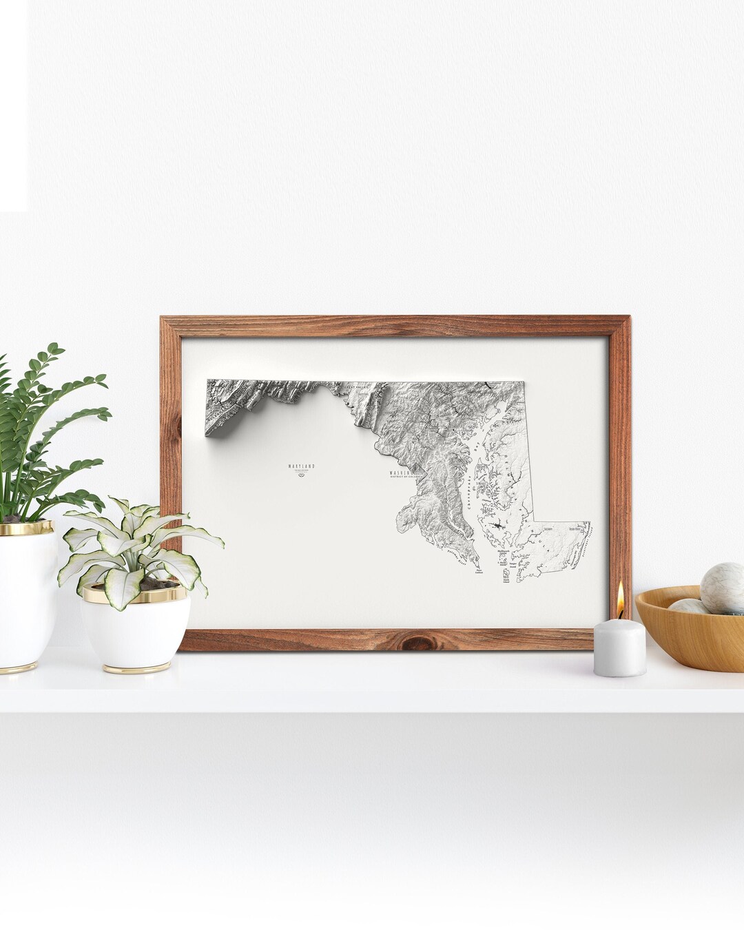 Maryland Map, Maryland Wall Art, Topographic Map, Maryland Decor ...