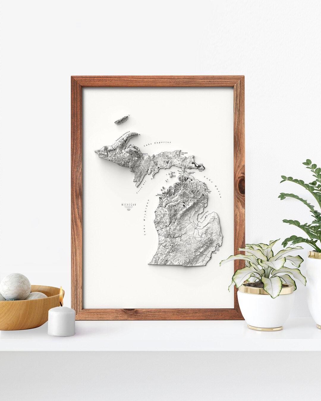 Michigan Map, Michigan Wall Art, Topographic Map, Michigan Decor ...