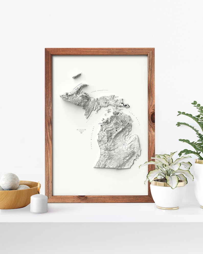 Michigan Map Michigan Wall Art Topographic Map Michigan - Etsy