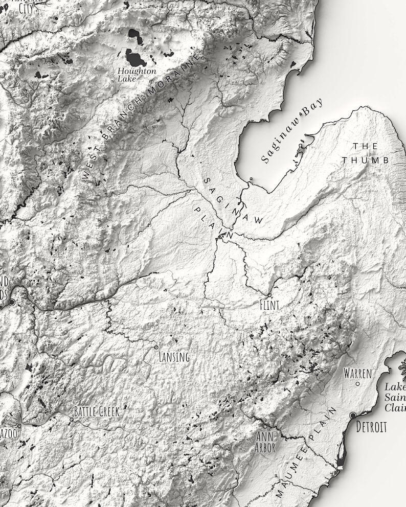 Michigan Map Michigan Wall Art Topographic Map Michigan - Etsy